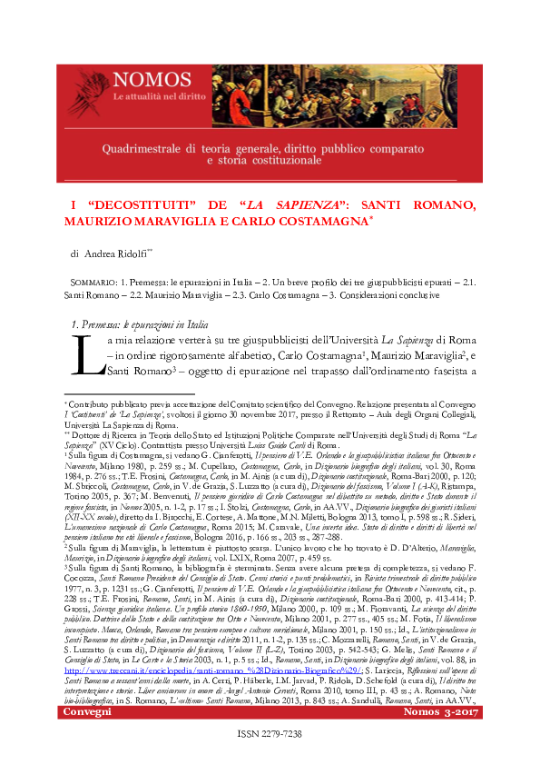 (PDF) I “decostituiti” de “La Sapienza”: Santi Romano, Maurizio ...