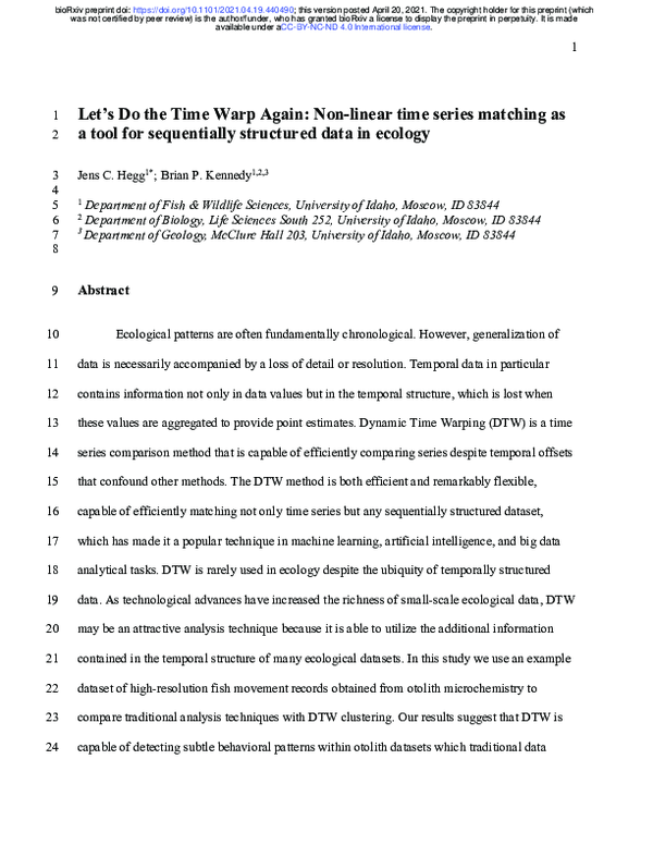 (PDF) Let's do the time warp again: non‐linear time series matching as a tool for sequentially ...