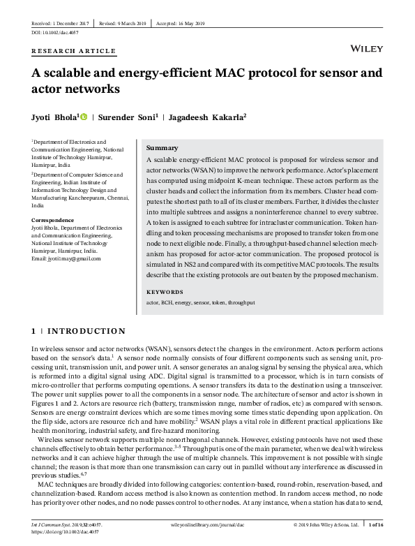 Pdf A Scalable And Energy Efficient Mac Protocol For Sensor And Actor Networks