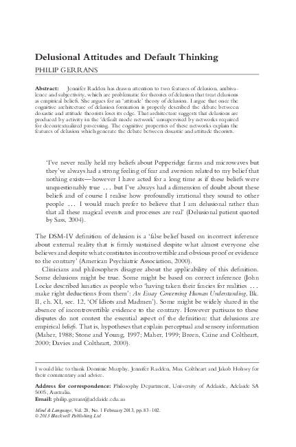 (PDF) Delusional Attitudes and Default Thinking