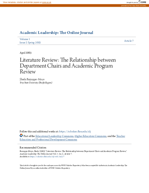 (PDF) Literature Review: The Relationship between Department Chairs and ...