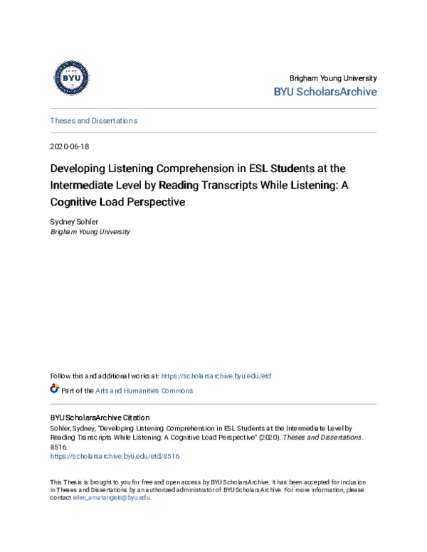 (PDF) Developing Listening Comprehension in ESL Students at the ...