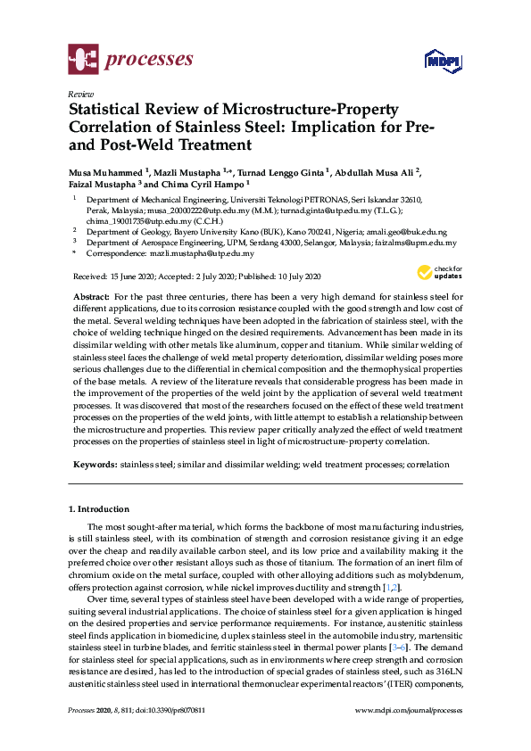 Pdf Statistical Review Of Microstructure Property Correlation Of Stainless Steel Implication