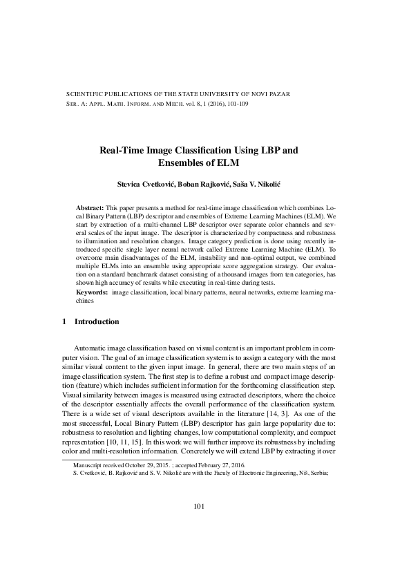 (PDF) Real-time image classification using LBP and ensembles of ELM