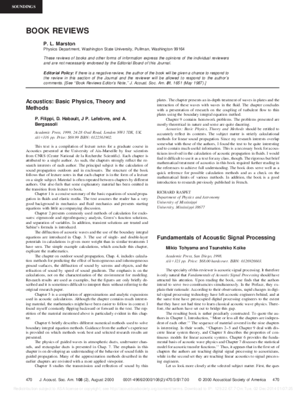 (PDF) Acoustics: Basic Physics, Theory and Methods