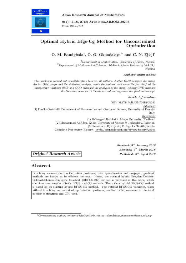 (PDF) Optimal Hybrid Bfgs-Cg Method for Unconstrained Optimization