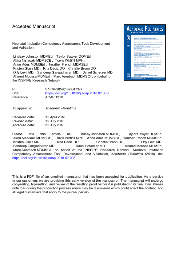 (PDF) Neonatal Intubation Competency Assessment Tool: Development and ...
