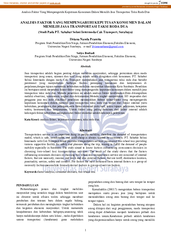 (PDF) ANALISIS FAKTOR YANG MEMPENGARUHI KEPUTUSAN KONSUMEN DALAM MEMILIH JASA TRANSPORTASI TAKSI ...