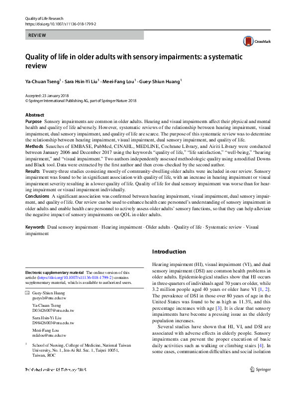 (PDF) Quality of life in older adults with sensory impairments: a systematic review