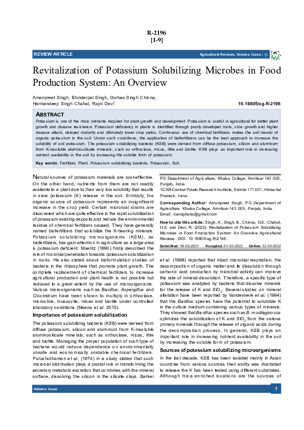 (PDF) Revitalization of Potassium Solubilizing Microbes in Food ...