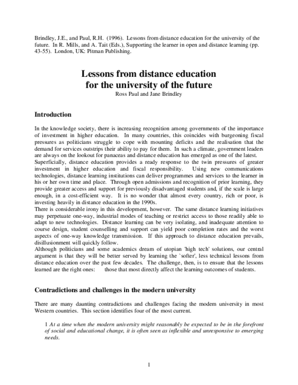 (PDF) Supporting the learner in open and distance learning