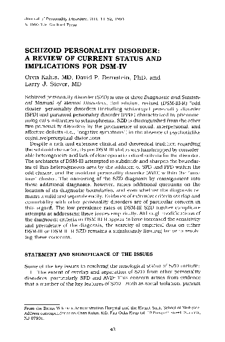 (PDF) Schizoid Personality Disorder: A Review of Current Status and ...