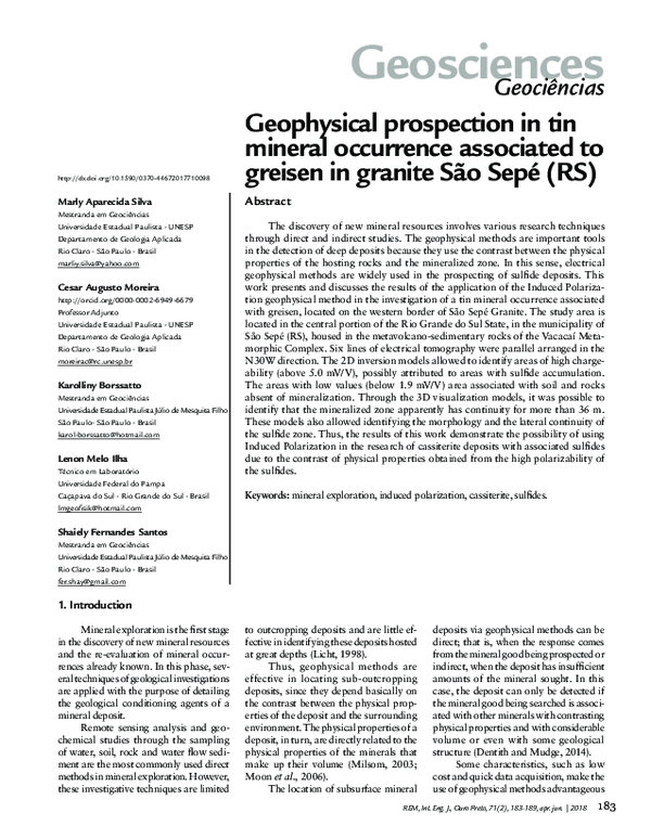 (PDF) Geophysical prospection in tin mineral occurrence associated to ...
