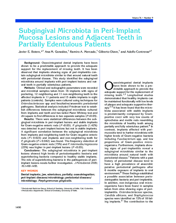 (PDF) Subgingival Microbiota in Peri-Implant Mucosa Lesions and ...