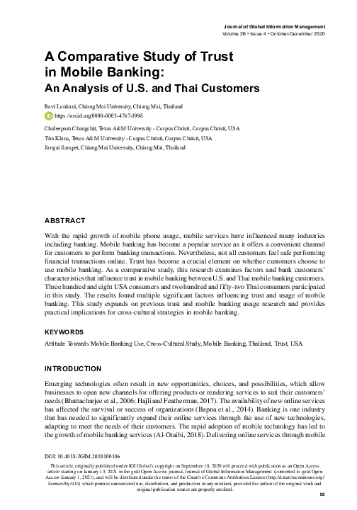 (PDF) A Comparative Study of Trust in Mobile Banking