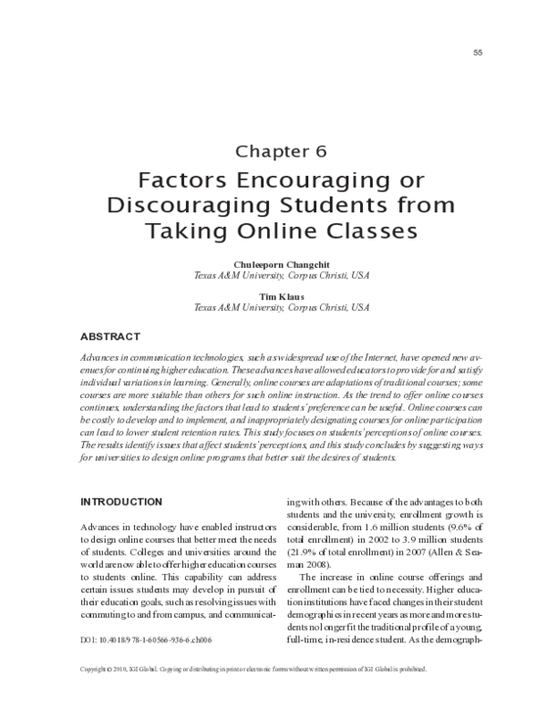 (PDF) Factors Encouraging or Discouraging Students from Taking Online ...