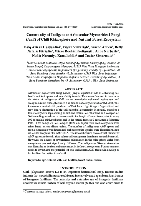 (PDF) Community of Indigenous Arbuscular Mycorrhizal Fungi (Amf) of Chili Rhizosphere and ...