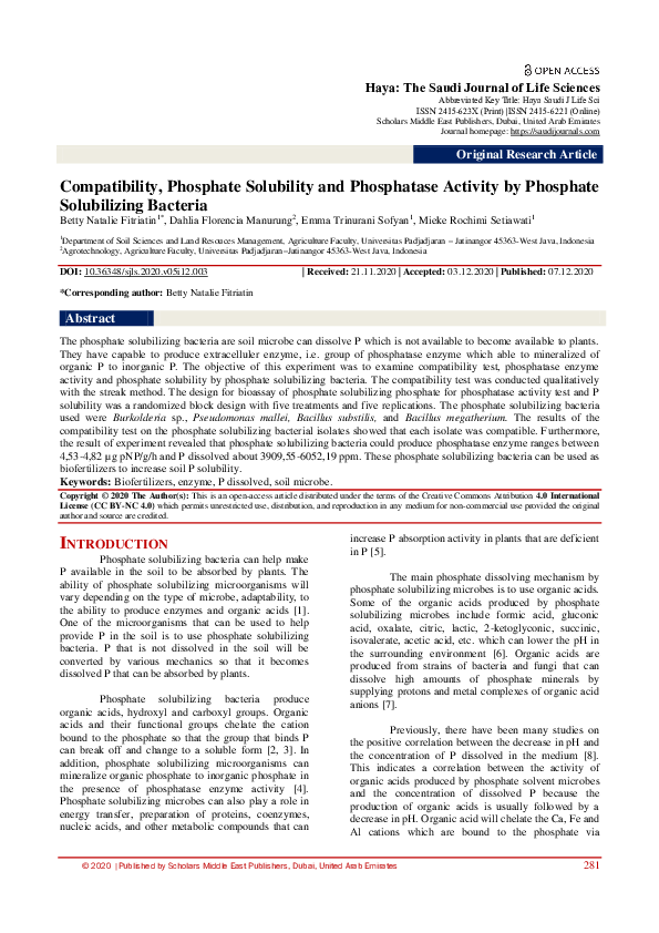 (PDF) Compatibility, Phosphate Solubility and Phosphatase Activity by Phosphate Solubilizing ...