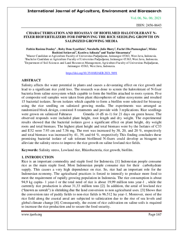 (PDF) Characterisation and Bioassay of Biofilmed Halotolerant Nfixer ...