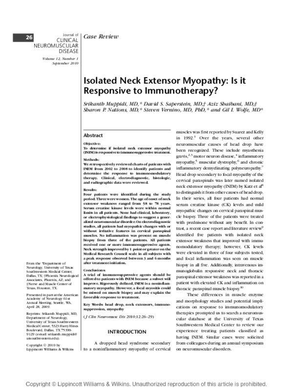 (PDF) Isolated Neck Extensor Myopathy: Is it Responsive to Immunotherapy?