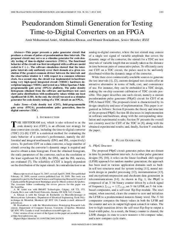 Pdf Pseudorandom Pulse Generator For Tdc Testing On Fpga