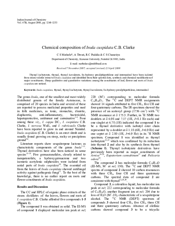 (PDF) Chemical composition of Inula cuspidata CB Clarke