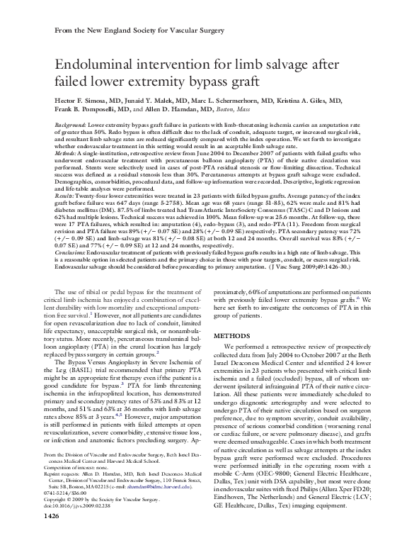 (PDF) Endoluminal intervention for limb salvage after failed lower ...