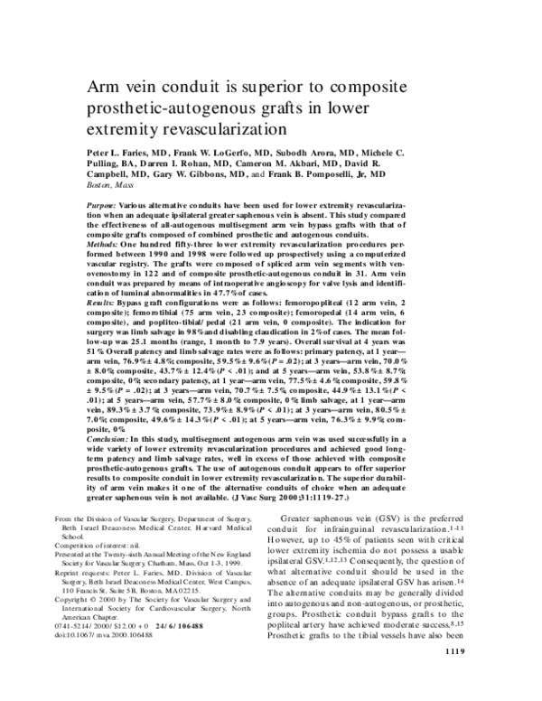 (PDF) Arm vein conduit is superior to composite prosthetic- autogenous ...