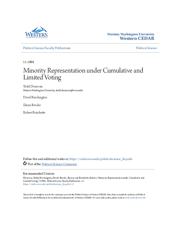 (PDF) Minority Representation under Cumulative and Limited Voting