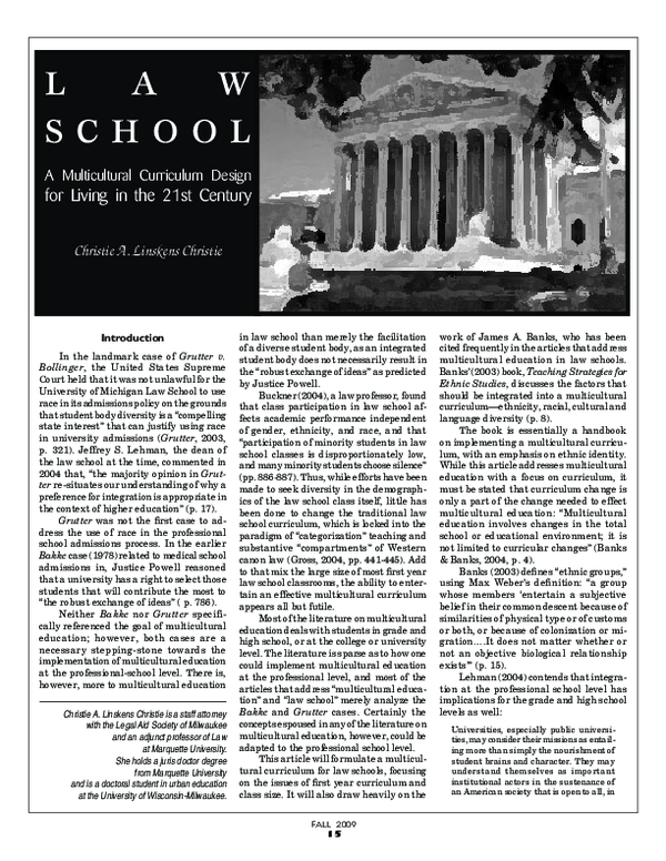 (PDF) Law School: A Multicultural Curriculum Design for Living in the ...