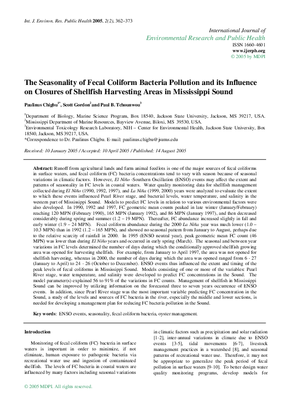 (PDF) The Seasonality of Fecal Coliform Bacteria Pollution and its ...