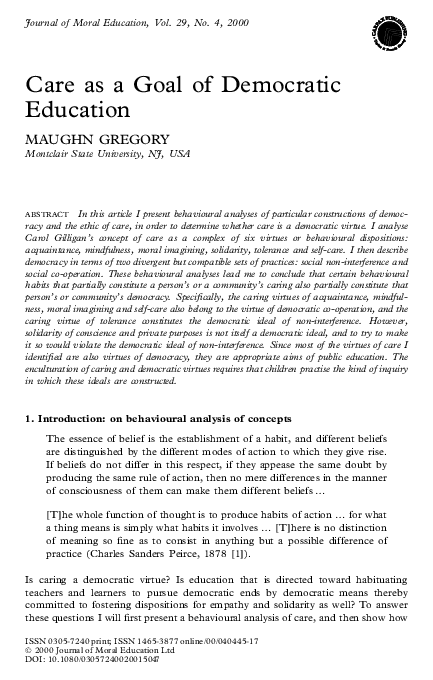 (PDF) Care as a Goal of Democratic Education