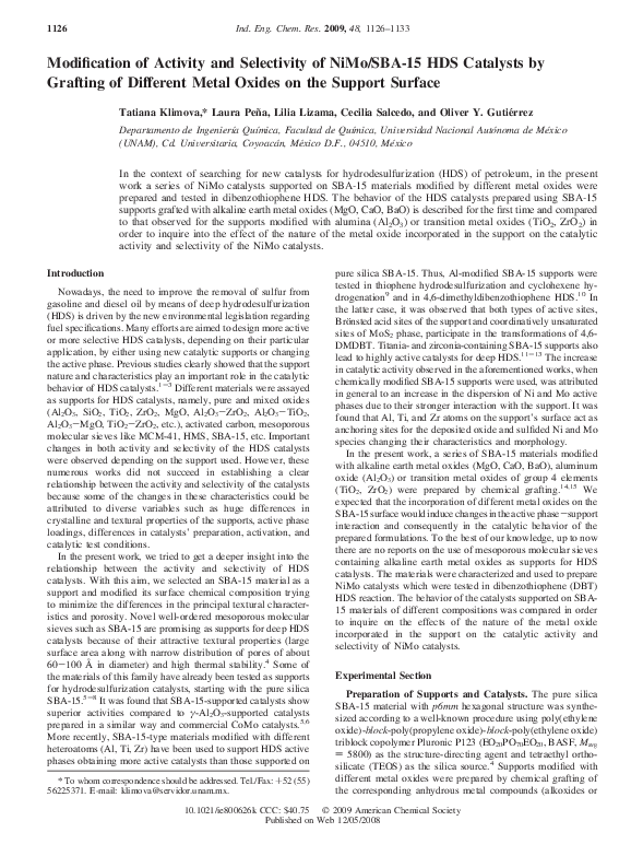 (PDF) Modification of Activity and Selectivity of NiMo/SBA-15 HDS ...