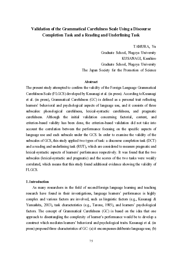 (PDF) Validation of the Grammatical Carefulness Scale Using a Discourse Completion Task and a ...