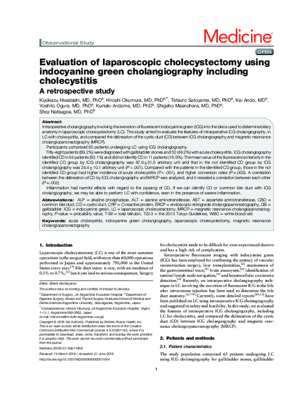 (PDF) Evaluation of laparoscopic cholecystectomy using indocyanine ...