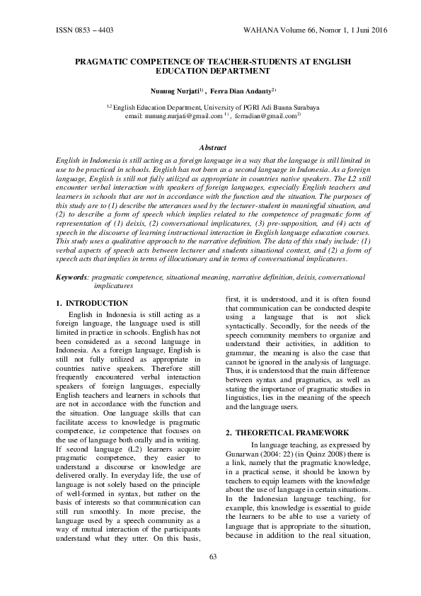 (PDF) Pragmatic Competence of Teacher-Students at English Education Department