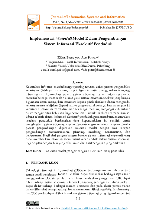 (PDF) Implementasi Waterfall Model Dalam Pengembangan Sistem Informasi Eksekutif Penduduk