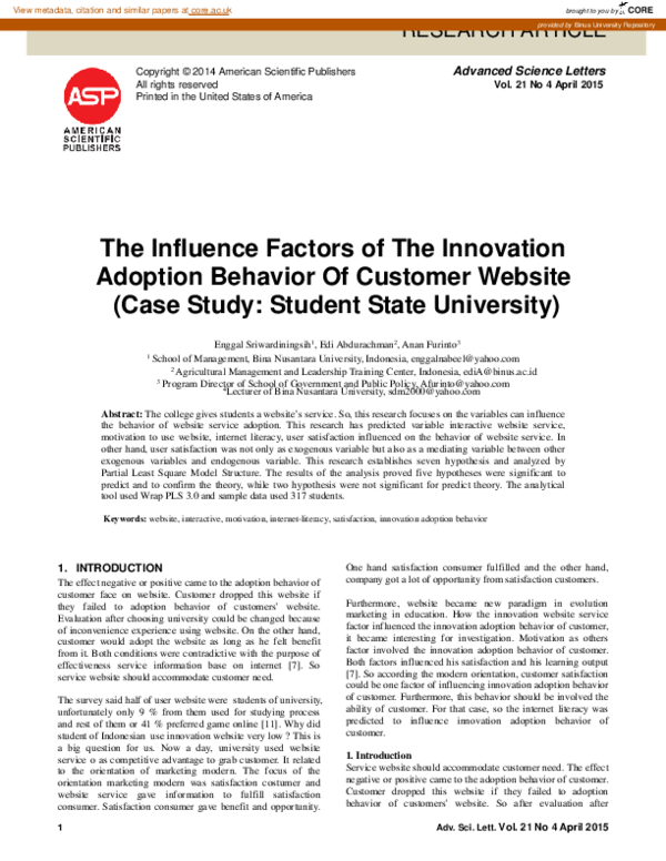 (PDF) The Influence Factors of the Innovation Adoption Behavior of ...
