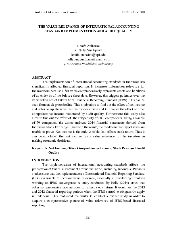 (PDF) The Value Relevance of International Accounting Standard ...