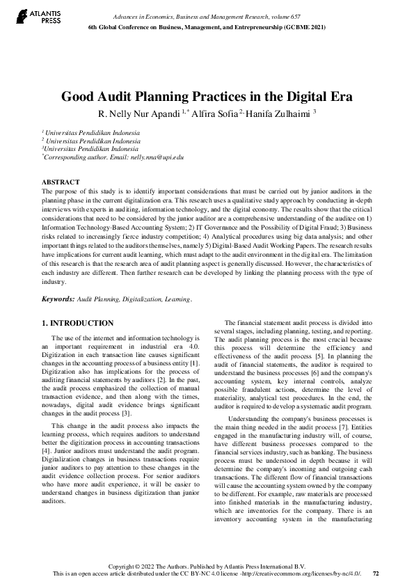 (PDF) Good Audit Planning Practices in the Digital Era