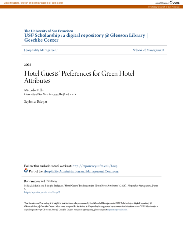 (PDF) Hotel guests’ preferences for green hotel attributes