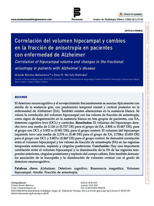 (PDF) Correlación del volumen hipocampal y cambios en la fracción de ...