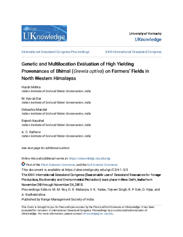 (PDF) Genetic and Multilocation Evaluation of High Yielding Provenances ...