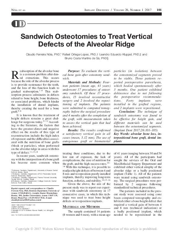 (PDF) Sandwich Osteotomies to Treat Vertical Defects of the Alveolar Ridge