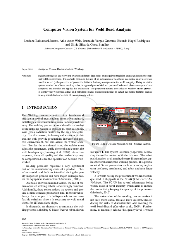 (PDF) Computer Vision System for Weld Bead Analysis