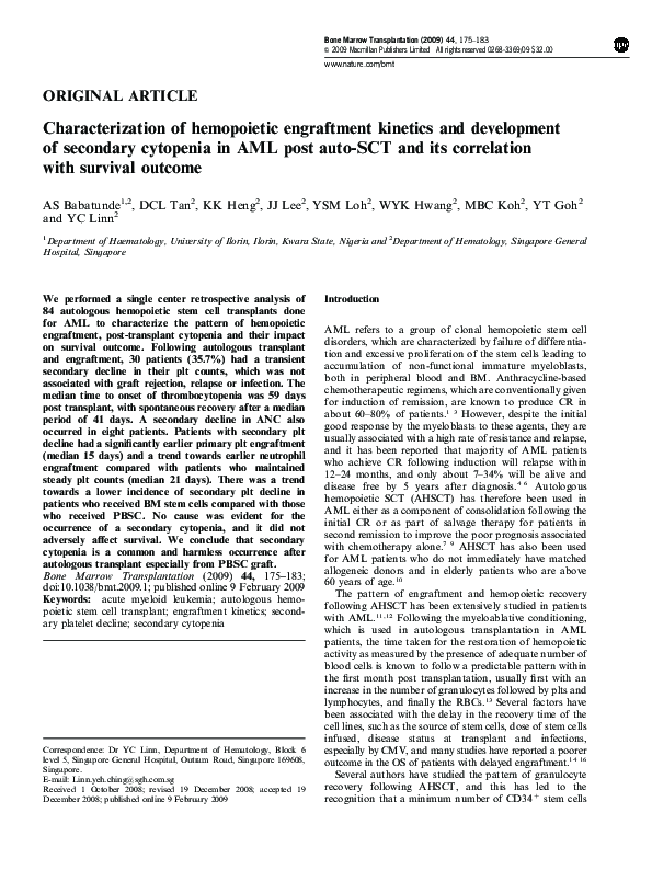 (PDF) Characterization of hemopoietic engraftment kinetics and ...