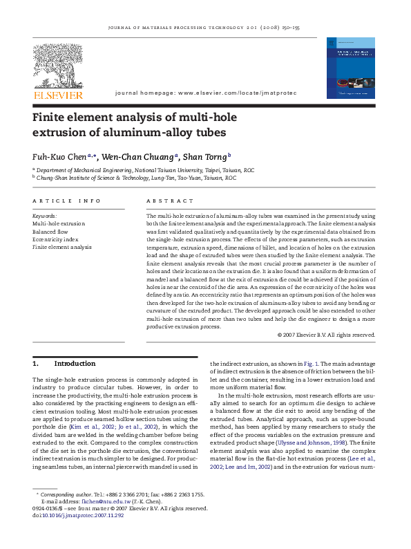(PDF) Finite element analysis of multi-hole extrusion of aluminum-alloy ...
