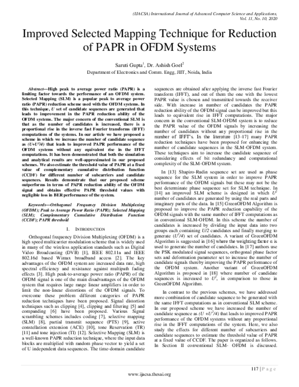 Pdf Improved Selected Mapping Technique For Reduction Of Papr In Ofdm