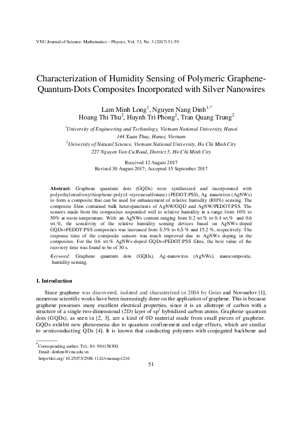 (PDF) Preparation of GQDs and GQDs + PEDOT : PSS + AgNW composites ...