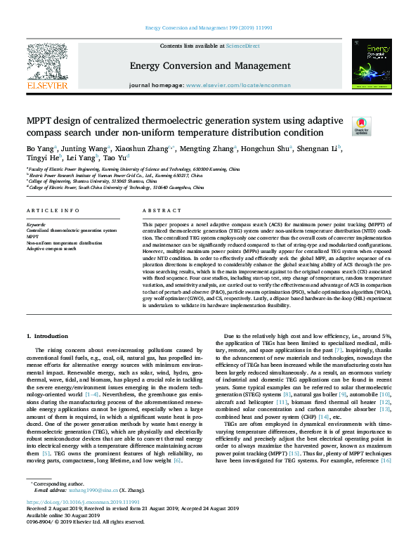 Pdf Mppt Design Of Centralized Thermoelectric Generation System Using Adaptive Compass Search
